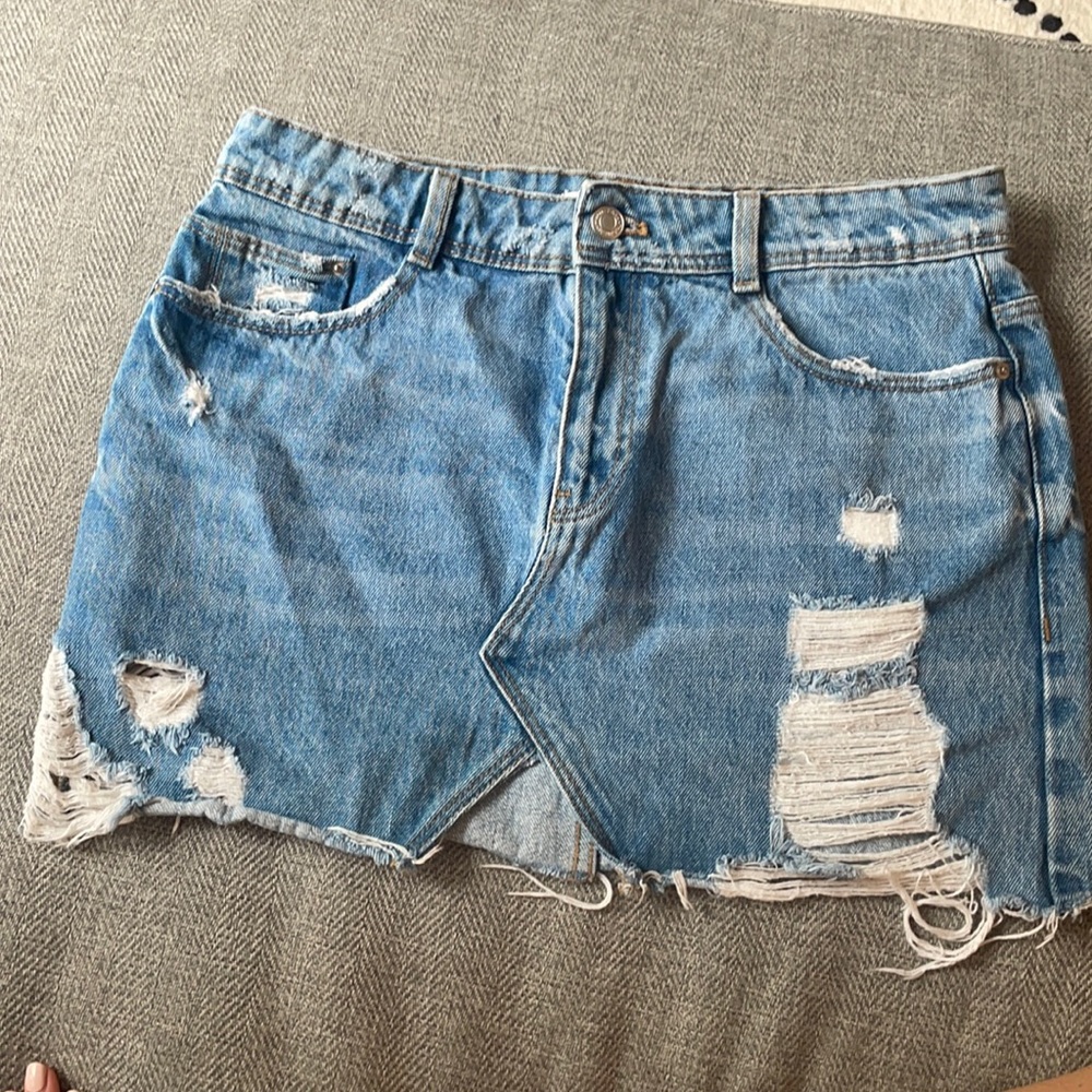Zara Denim Distressed Jean Mini Skirt - Gem